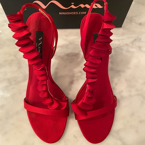 Nina | Shoes | Stunning Red Satin Nina Formal Ruffled Heels 9 | Poshmark